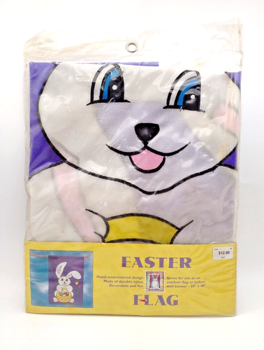 Vintage 1996 Embroidered Nylon Easter Bunny Flag Banner Double Side ...