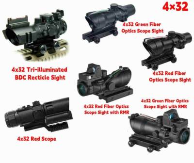 4x32 ACOG Red/Green Optic Scope Reticle Fiber Illuminated Optic Sight ...