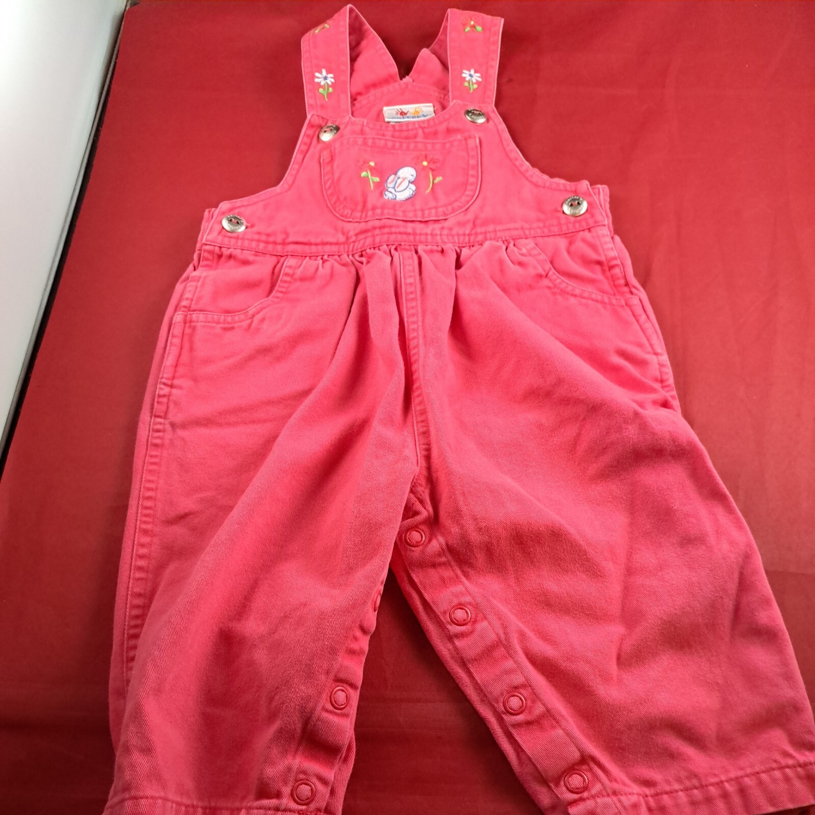 Vtg Kid's CARTER'S Red Overalls Embroidered BUNNY RAB… - Gem