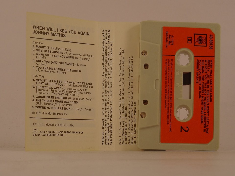 JOHNNY MATHIS WHEN WILL I SEE YOU AGAIN (89) 10 Track Audio Cassette ...