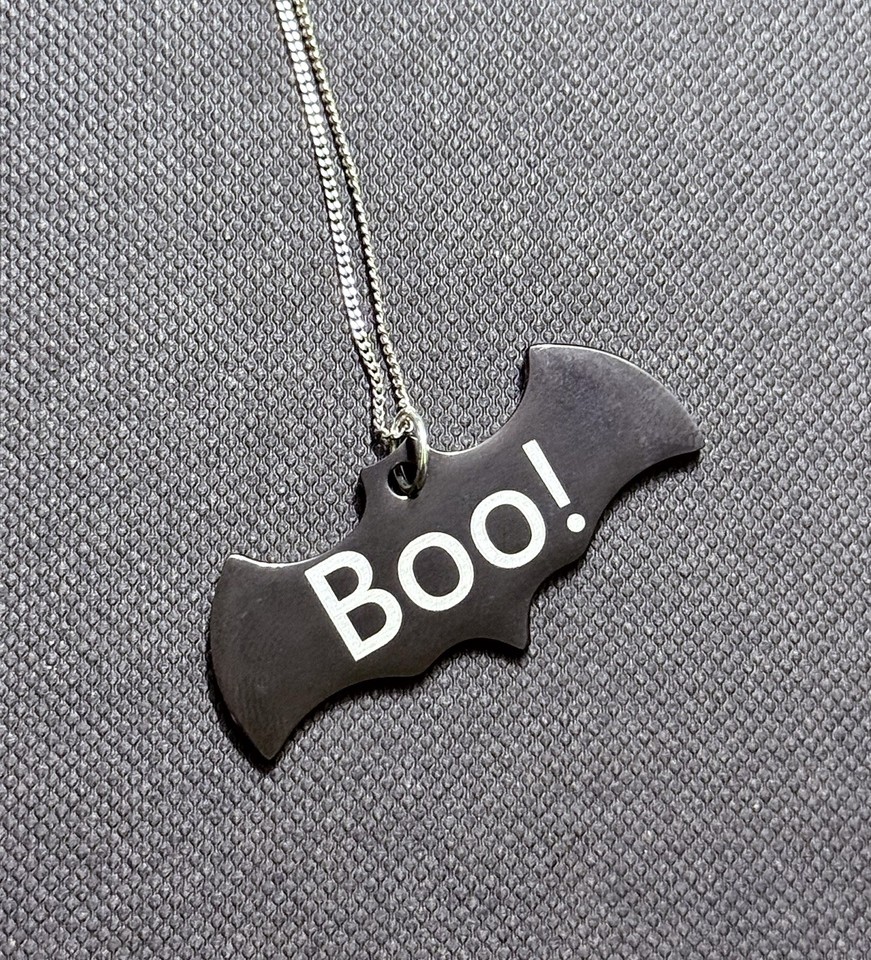 Haunt Me Boo Black Bat Slogan Silver Tone Chain Necklace Horror Goth ...