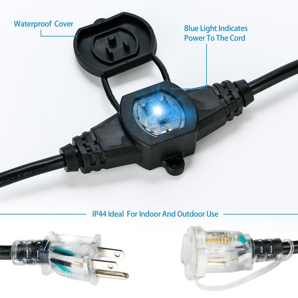 30FT 16 Gauge Heavy Duty Multi Outlet Extension Cord, 6 Evenly Spaced ...