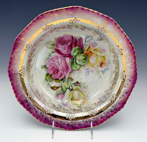 Made in Germany Centerpiece Bowl Pink Roses Gold Trim Porcelain 11 1/2 ...
