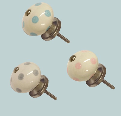 White Ceramic Cabinet Cupboard Door Knob Spots Design Brushed Nickel ...