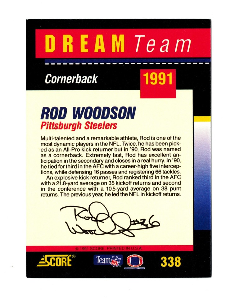 1991 SCORE Dream Team #338 ROD WOODSON HOF - PITTSBURGH STEELERS | eBay