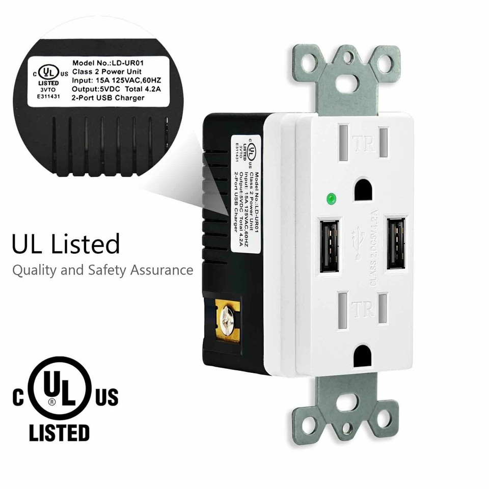 12× 4.2A Dual USB Wall Plug Socket Outlet Tamper Resistant Electrical ...