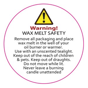 Wax Melt Warning - Instruction Labels MATT 30mm Diameter sheet of 48 ...