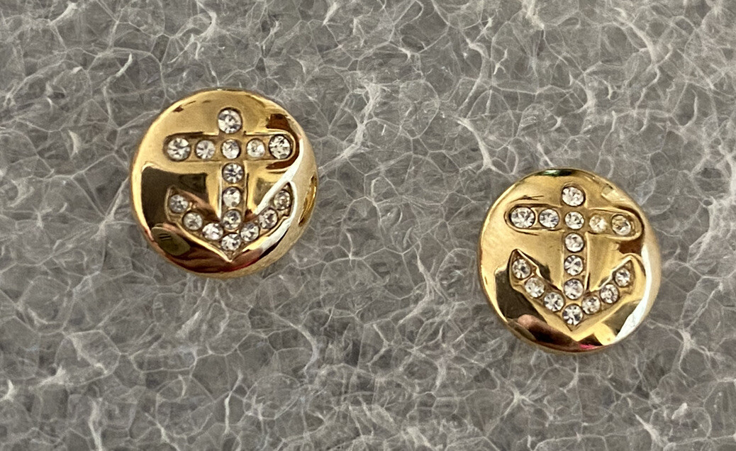 COACH Pave Crystal Anchor Button Gold Stud Post Earri… - Gem