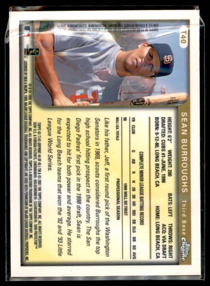 1999 TOPPS CHROME TRADED AND ROOKIES SEAN BURROUGHS RC SAN DIEGO PADRES ...