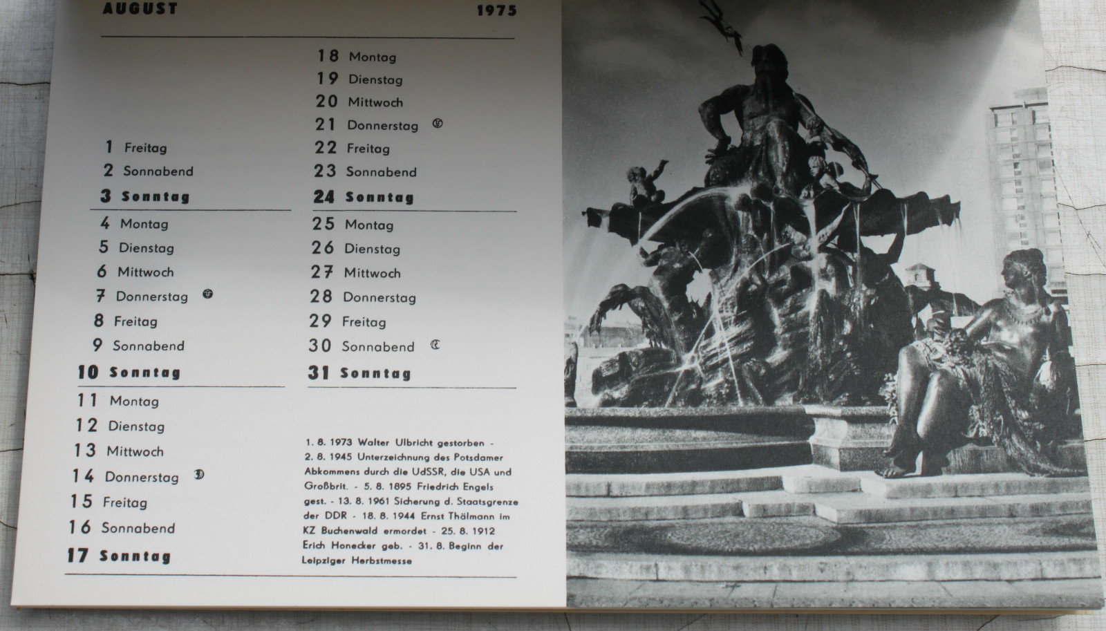 Kalender v. 1975 /Geschenk 50. Geburtstag /Jubiläum /Hochzeitstag DDR ...