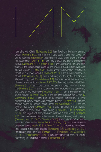 I AM CHRISTIAN (28 Biblical Quotes) Biblical Inspirational Wall 24x36 ...