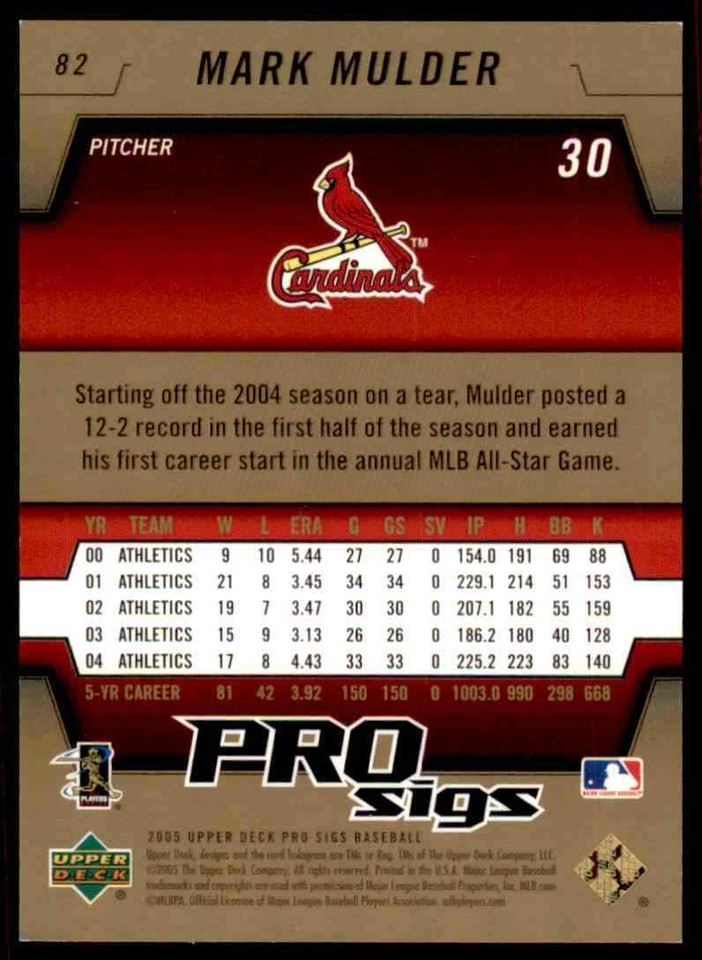 2005 Upper Deck Pro Sigs Mark Mulder 013/350 St. Louis Cardinals | eBay