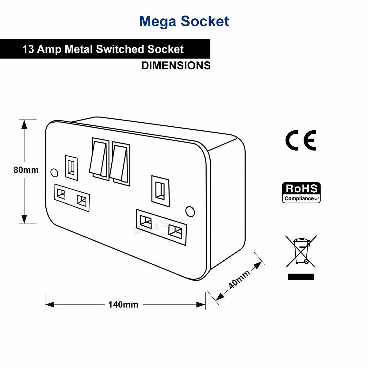 Metal Clad Twin Double Plug Socket 2 Gang 2G 13 Amp Outlet & Back Box - CL036 5060021991324 ...