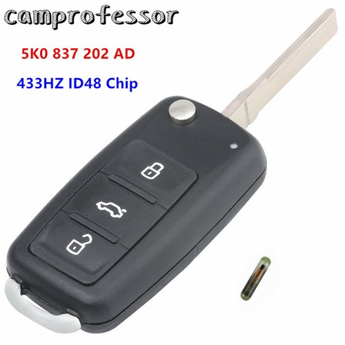 Folding Remote Key 3 Button Fob 434MHz With ID48 Chip For Volkswagen ...