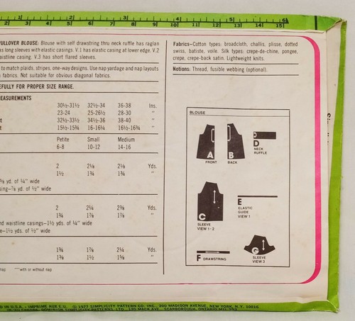 Misses Jiffy Pullover Blouse Simplicity 8293 Vintage 1977 Size Petite 6 ...