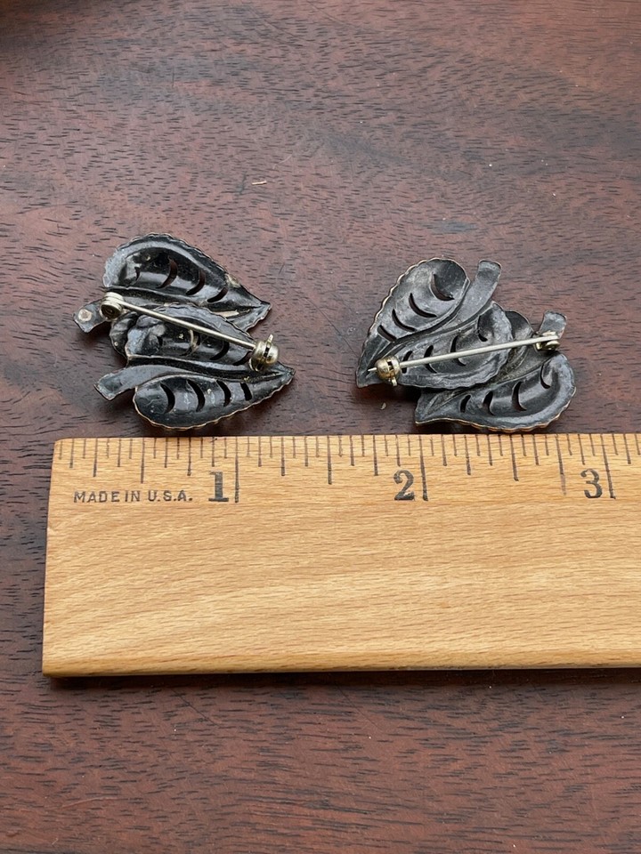 Copper Pins Mid Century Modern Twin Leaf Pins | eBay