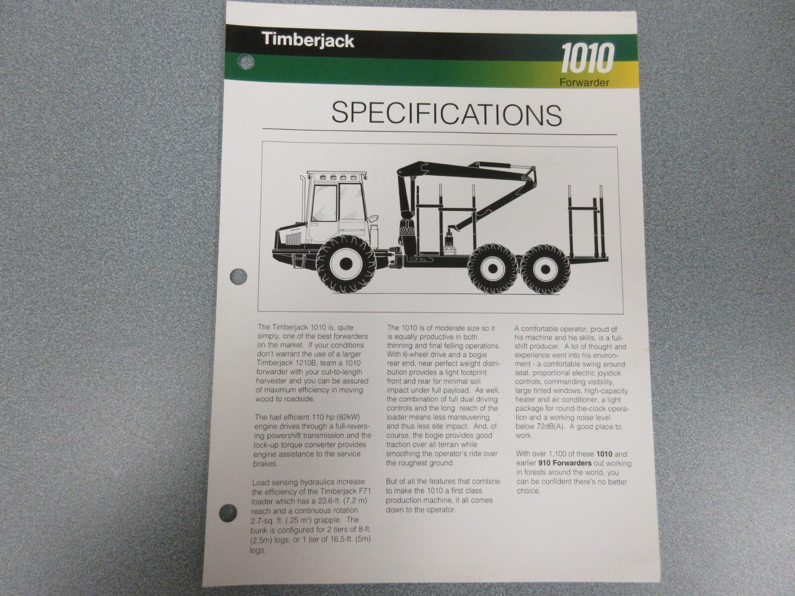 Timberjack 1010 Forwarder Sales Sheet 2 Pages | eBay