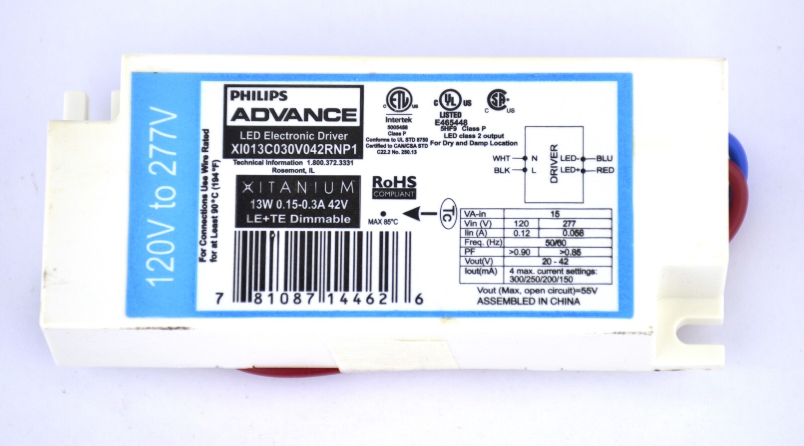 PHILIPS ADVANCE XITANIUM 13W LED ELECTRONIC DRIVER XI013C030V042RNP1 ...