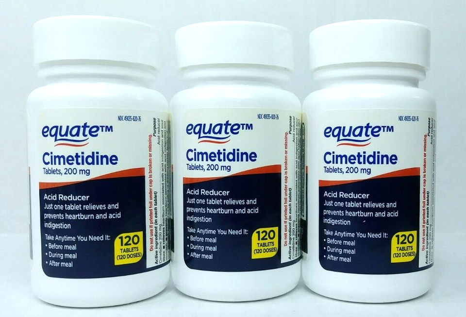 3x 120ct Equate Cimetidine 200 mg Acid Reducer Tablets Heartburn Relief ...