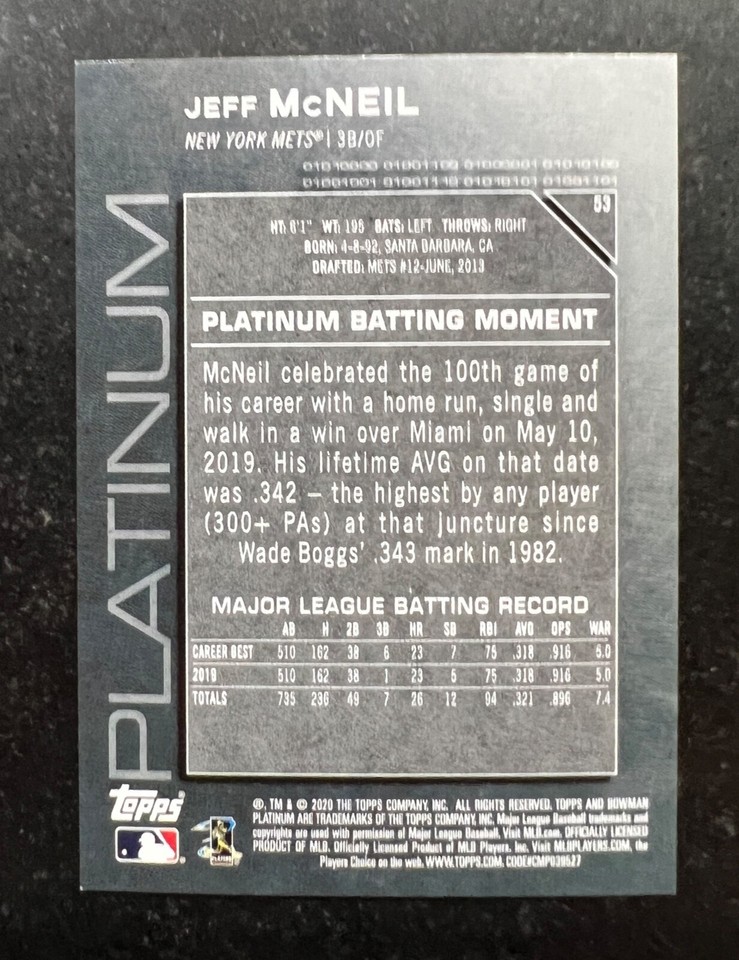2020 Bowman Platinum Teal Jeff McNeil #53 14/299 | eBay