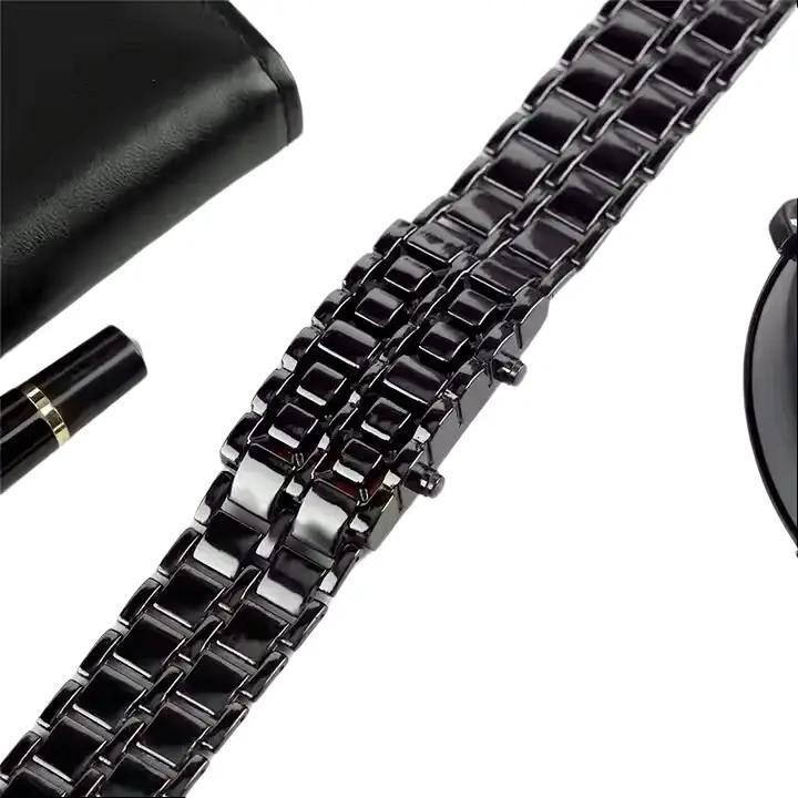 Men’s Stainless Steel LED Bracelet Watch Hidden Digital Red or Blue ...