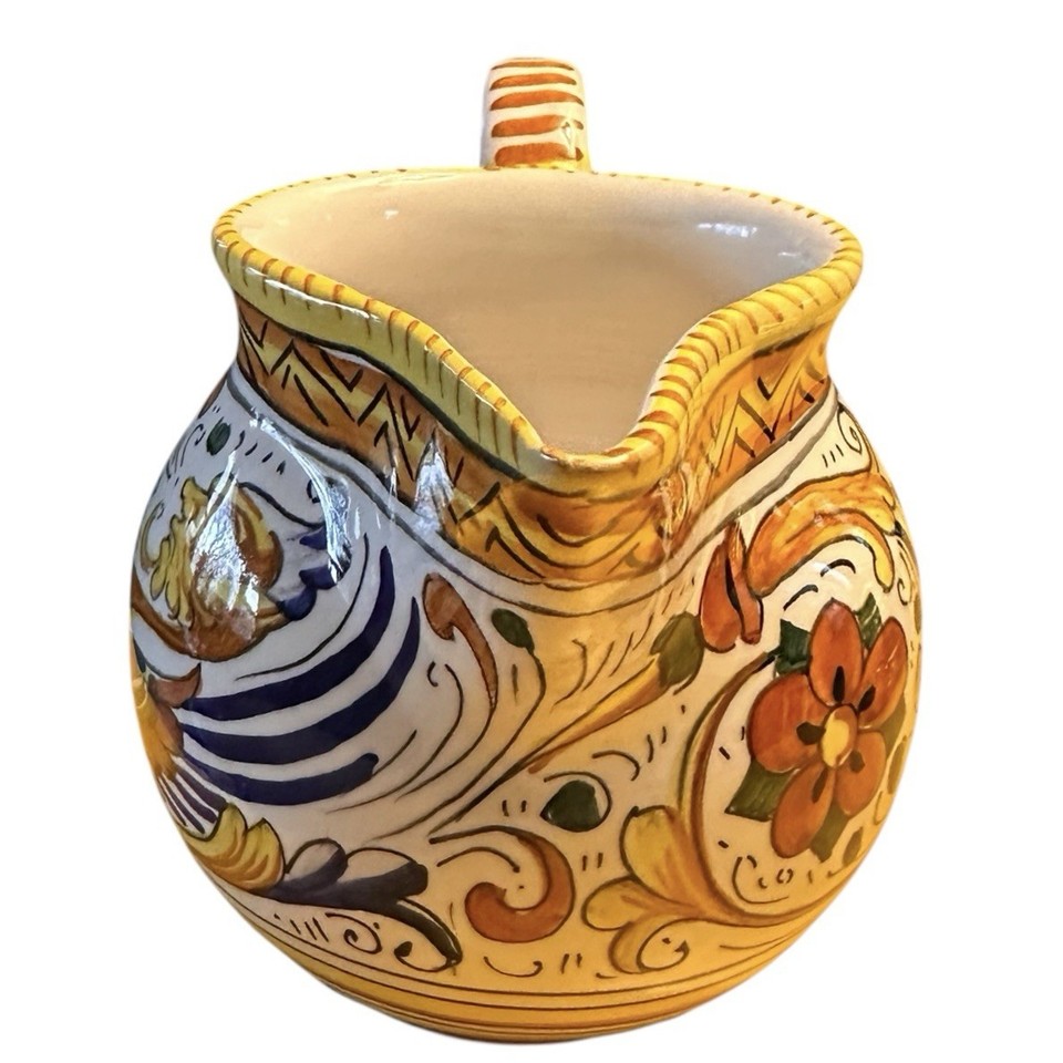 VTG Italian Majolica Ricco Deruta Style Bird Pitcher Hand Painted 4.25 ...
