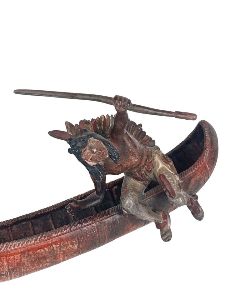 Patented Bronze Sculpture of a Native American on a Canoe By Carl Kauba ...