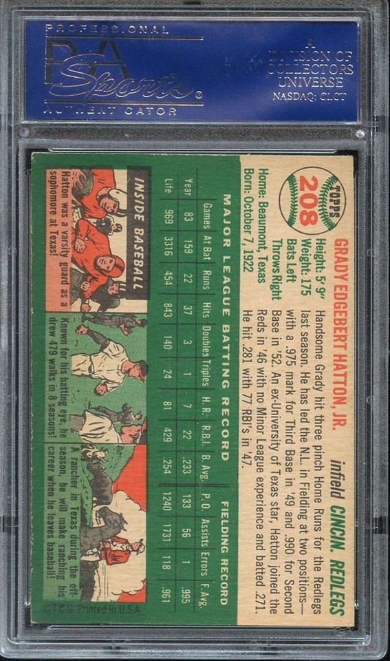 1954 TOPPS #208 GRADY HATTON PSA 8 REDS *DS14010 | eBay