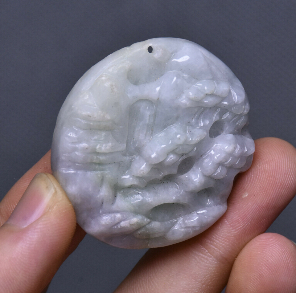 4 CM Hongshan Culture Old Jadeite Jade Carving Shanzi Yu Bi Coin Amulet ...