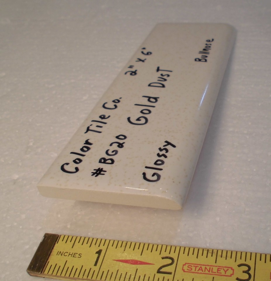 1 pc. Gold Dust: 2" X 6" Bullnose Flat Ceramic Tile: Bright White ...