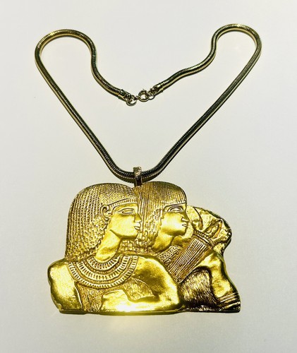 Huge Rare Kenneth Lane Signed Gold Tone Egyptian Revival Pendant ...