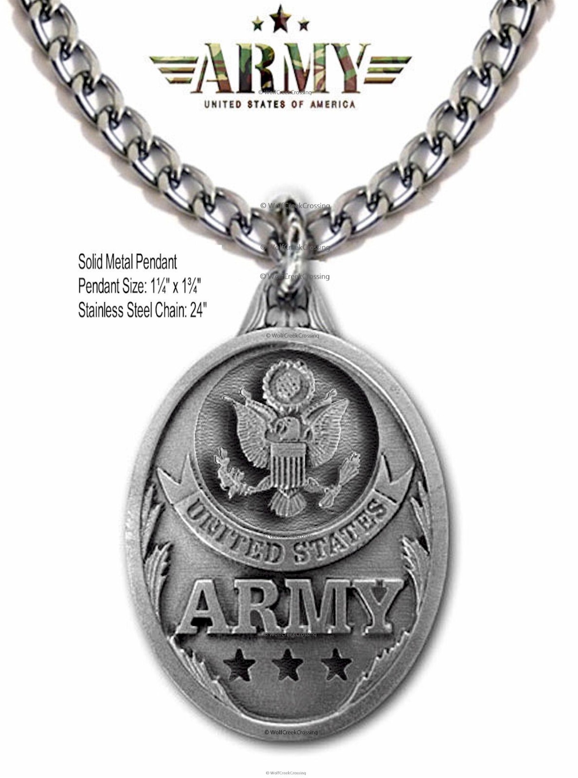 LARGE ARMY TRIBUTE NECKLACE Stainless Steel Chain Military Soldier ...