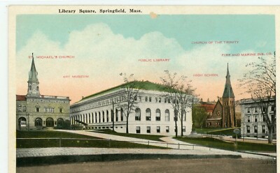 SPRINGFIELD MASSACHUSETTS MA "LIBRARY SQUARE" UNUSED WHITE BORDER ...
