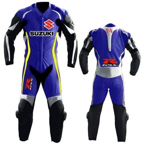 BLUE SUZUKI Motorcycle Biker Leather Suit Motorbike Racing Leather ...