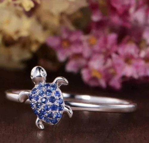 Natural Tanzanite Promise Sea Turtle Unique Ring Animal lover Good Luck ...