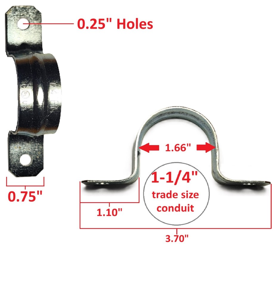 2-Hole 1/2" 1-1/4" EMT Conduit Pipe Straps Tubing Clamps Steel Metal U ...