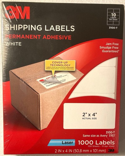 3M 2 x 4" 3100-T Shipping Labels Permanent Adhesive Laser 1000 Labels ...
