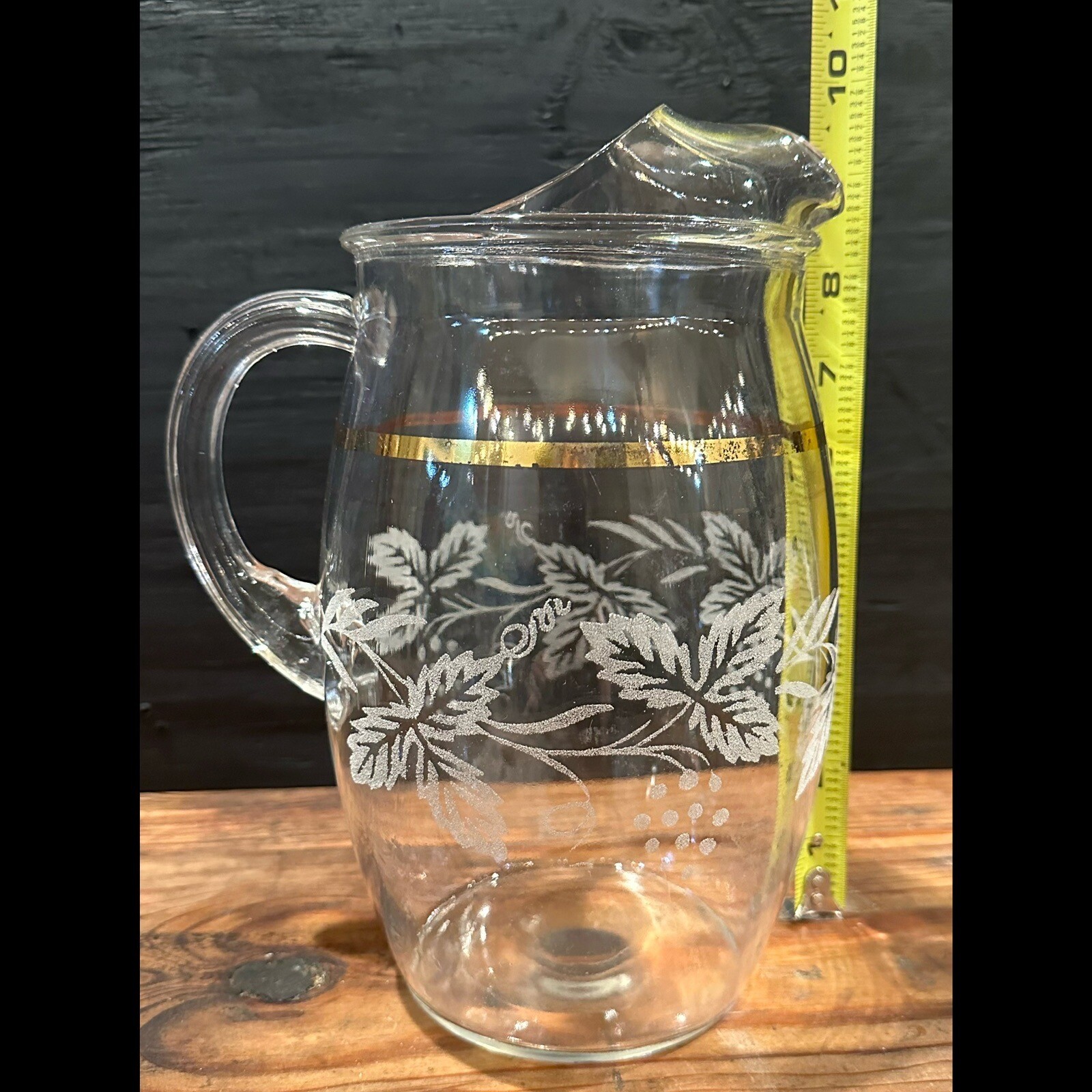 Vintage Bartlett Collins Glass Pitcher And 8 Glasses grape design with ...