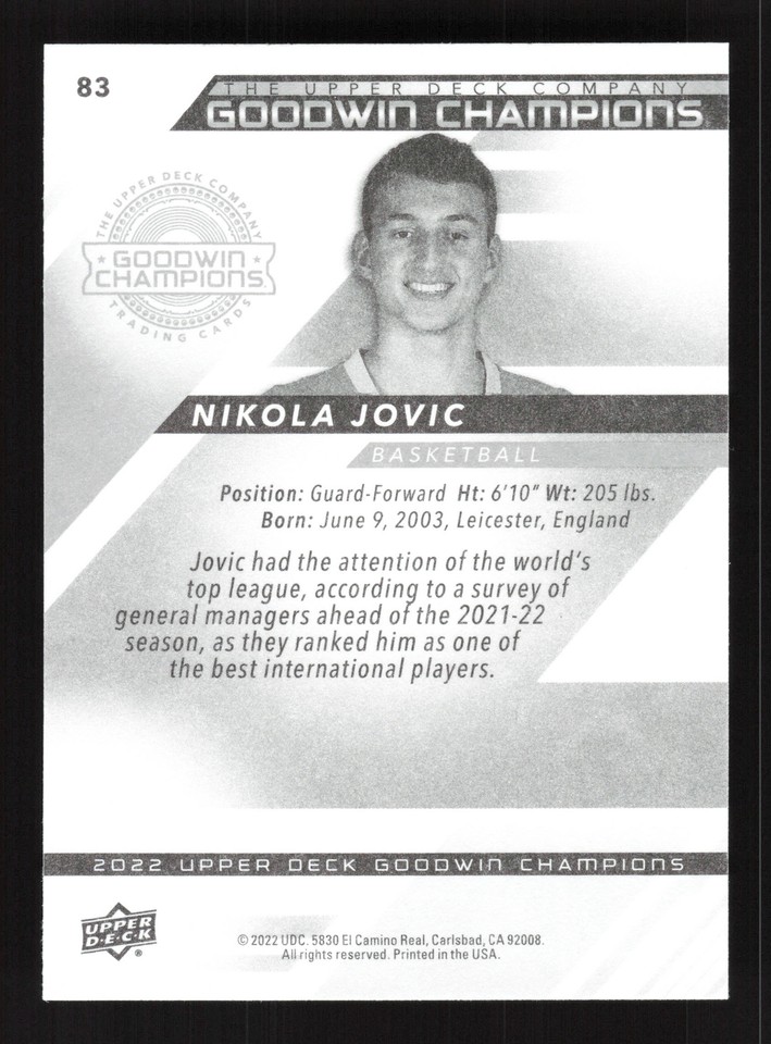 2022 Upper Deck Goodwin Champions #83 Nikola Jovic | eBay