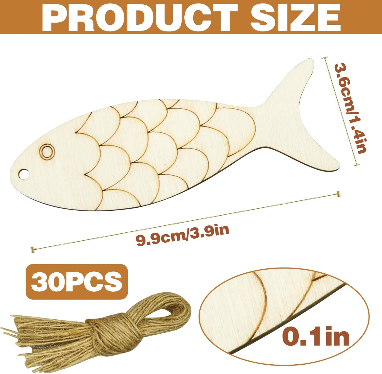 30Pcs Wooden Fish Cutouts DIY Craft, Unfinished Blank Wooden Signs Fish ...