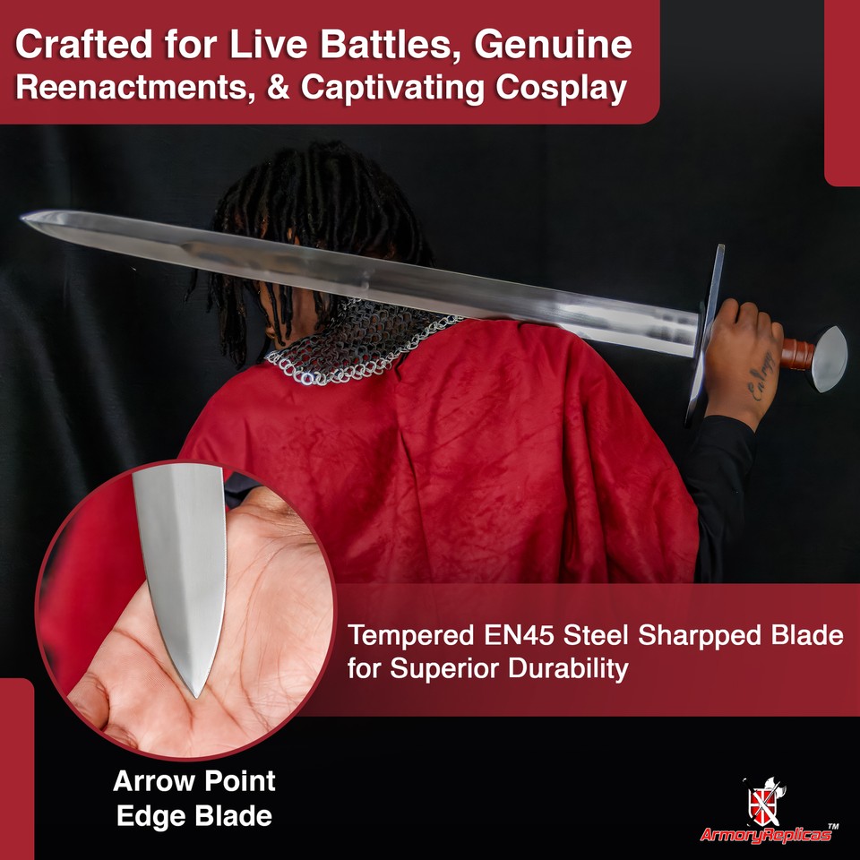 Long Medieval Full Tang Functional Sword Tempered EN45 Steel Blade ...