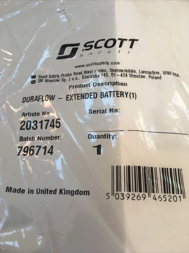Scott Safety Duraflow Spare Extended Battery Pack 16hour PAPR ...
