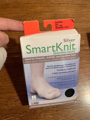 XSTATIC SMARTKNIT SEAMLESS SOCKS DIABETIC COMPRESSION CREW SZ XL BLACK ...