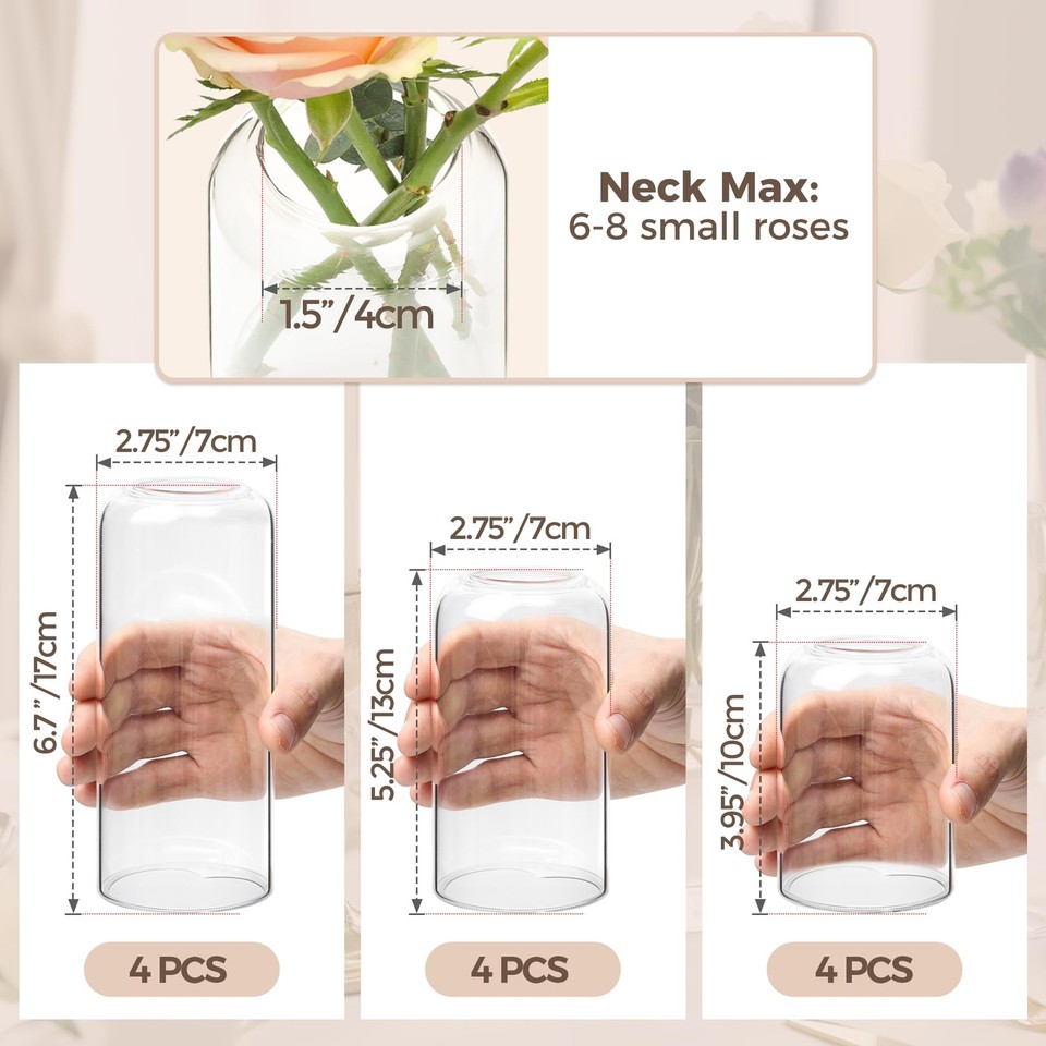 Small Flower Vase Set Of 12 Glass Bud Vases In Bulk Clear Vases For ...