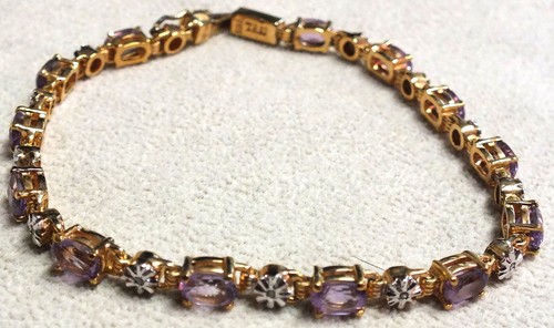 Beautiful Vint Sterling Silver & Gold Vermeil Amethysts & Diamonds Link ...