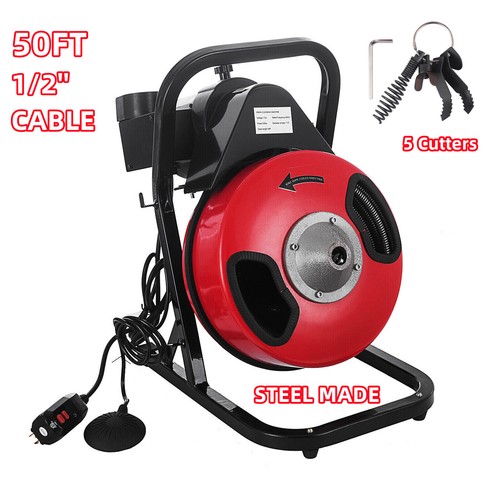 50ft Drain Cleaner Machine Electric Drain Auger Cleaner Snake Sewer 1/2 ...