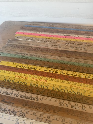 No 2 Lot of 25 Vintage Advertising Wood Yardsticks Sticks Variety ...
