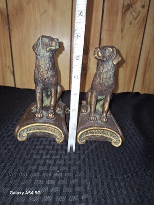 Bronze Gilded Sitting Dog Bookends Golden Retriever Pair 7" Vintage MCM ...