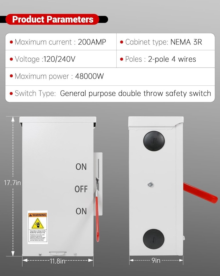 200 Amp Transfer Switch, Generator Manual Transfer Switch, 48000W ...