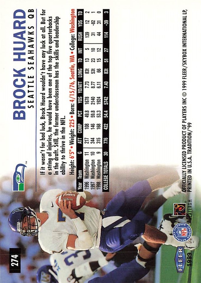 1999 Fleer Tradition #274 Brock Huard Seattle Seahawks | eBay